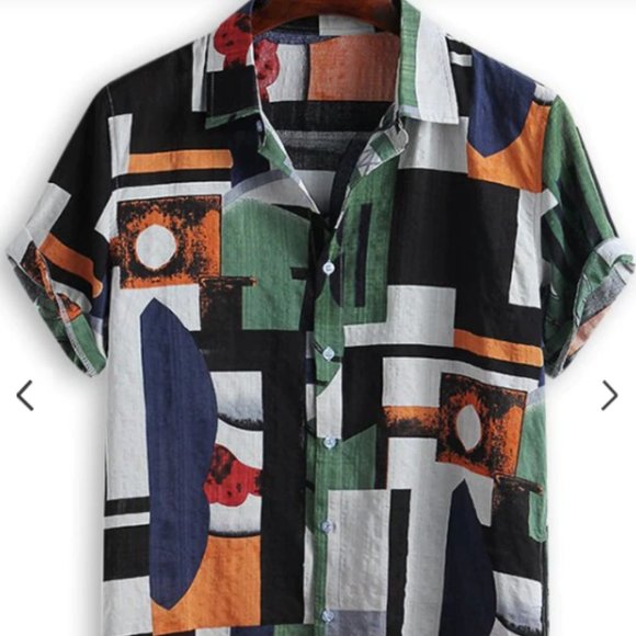 Zaful | Shirts | Geometric Spliced Print Button Down Shirt Multi | Poshmark